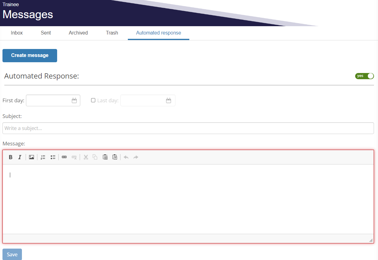 Setting an Automated Response in Message Center – Schoox